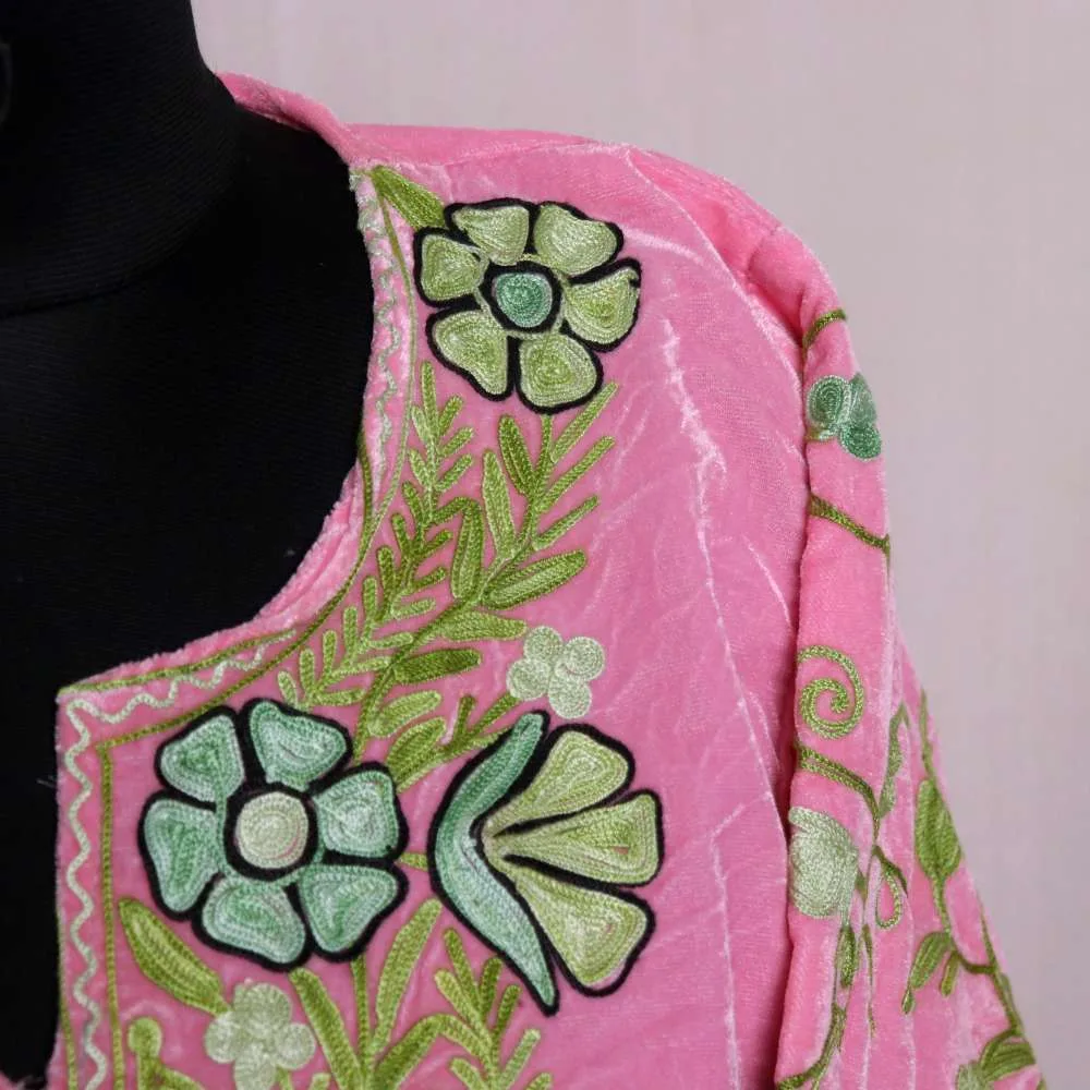 Elegant Pinkish Makhmal Loose Pheran with Sleeve Aari Embroidery ...