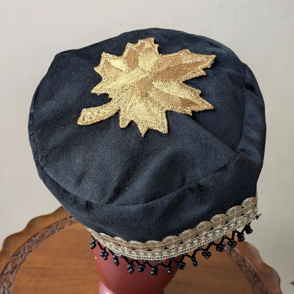 Charcoal Black Velvet Bridal Cap with Chinar Leaf Design on Top in ...