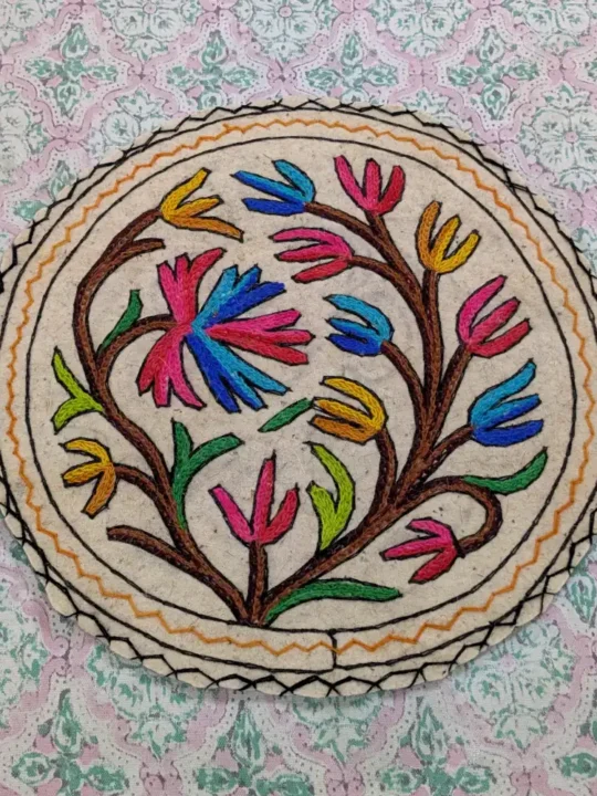 Artistic 2 ft Round Cotton Wool Namda - A Masterpiece of Kashmiri Hand ...