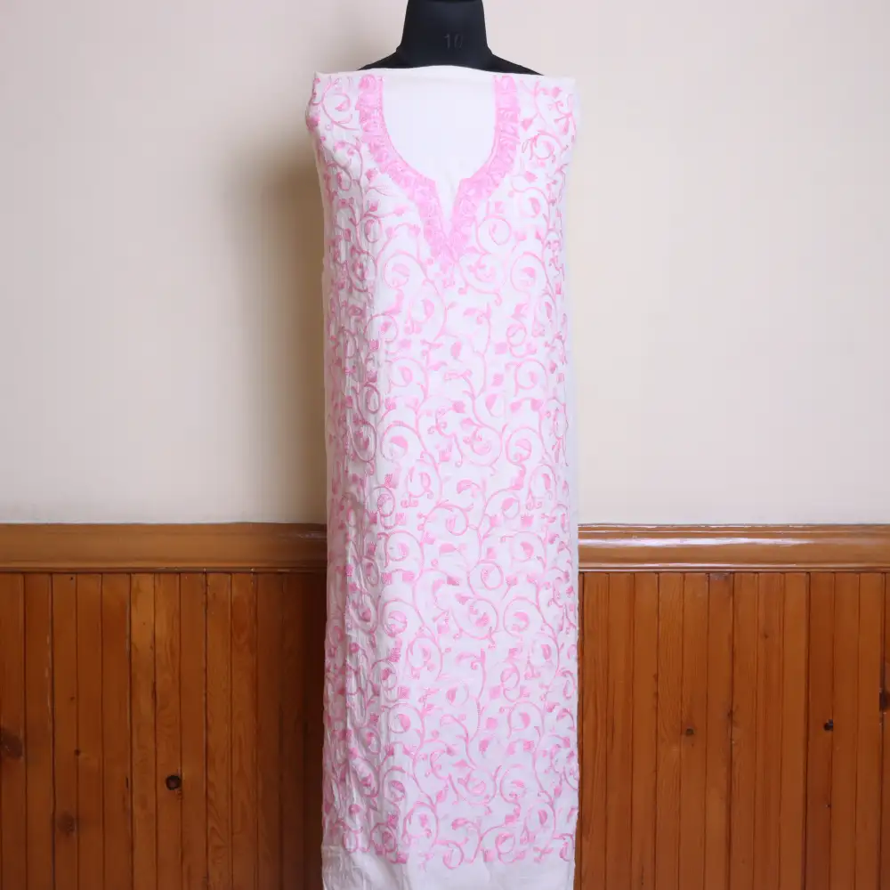 Elegent Kashmiri Cream Color Cotton 2PC Unstitched Suit Fabric With All ...