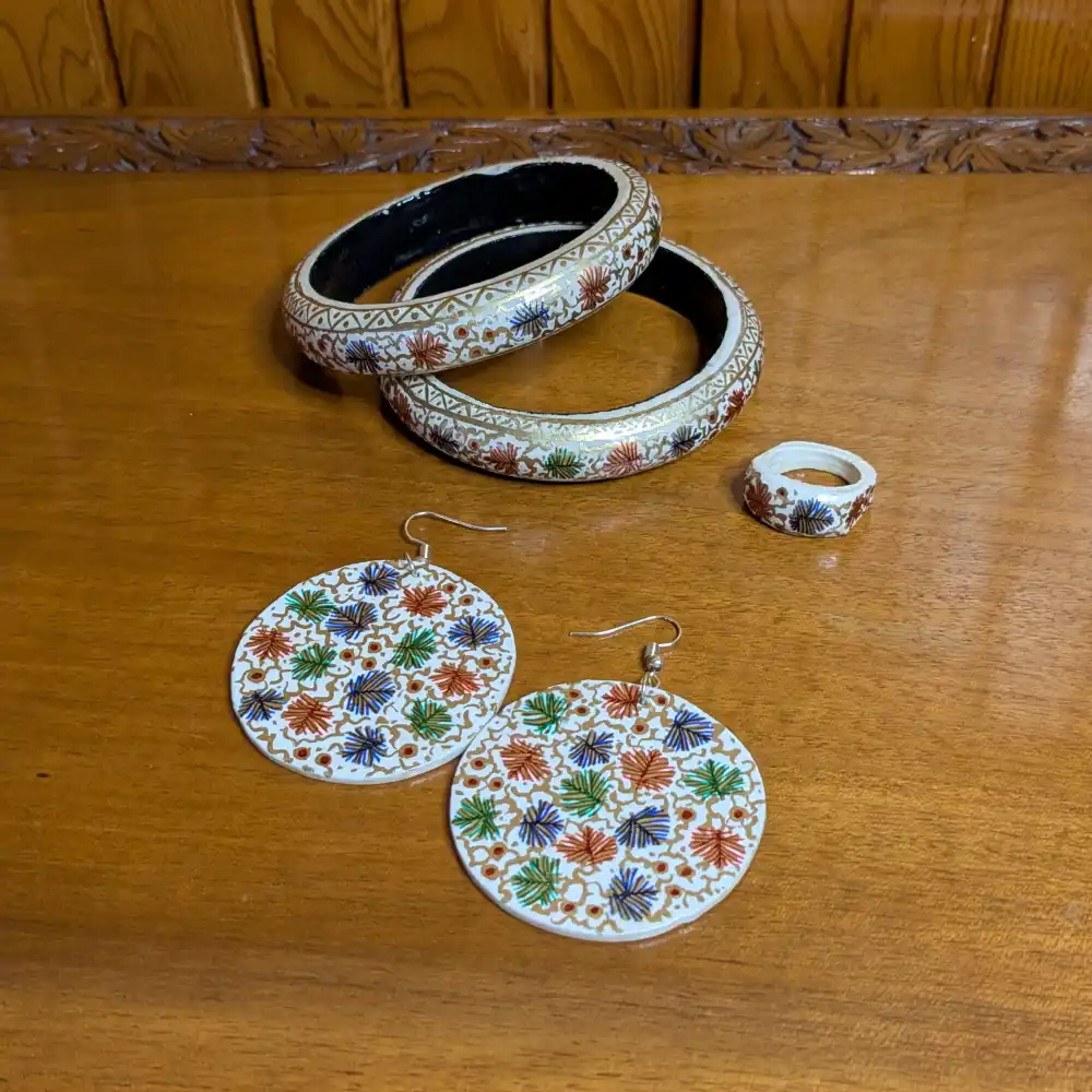 Handmade Paper Mache Jewelry Set - White | Circle Earrings, Rings, and ...