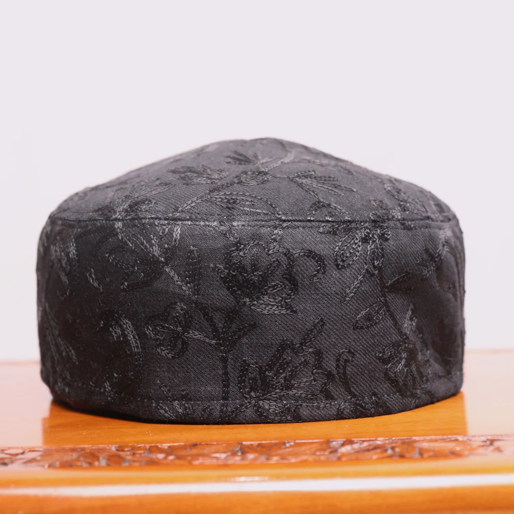 Dilbar Kadal – Kashmiri Black in Black Aari Cap in Toosha Fabric - Gyawun
