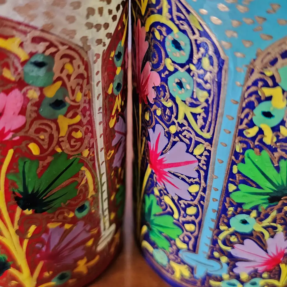 Set of 2 Kashmiri Paper Machie Pen and Brush Holders - Gyawun