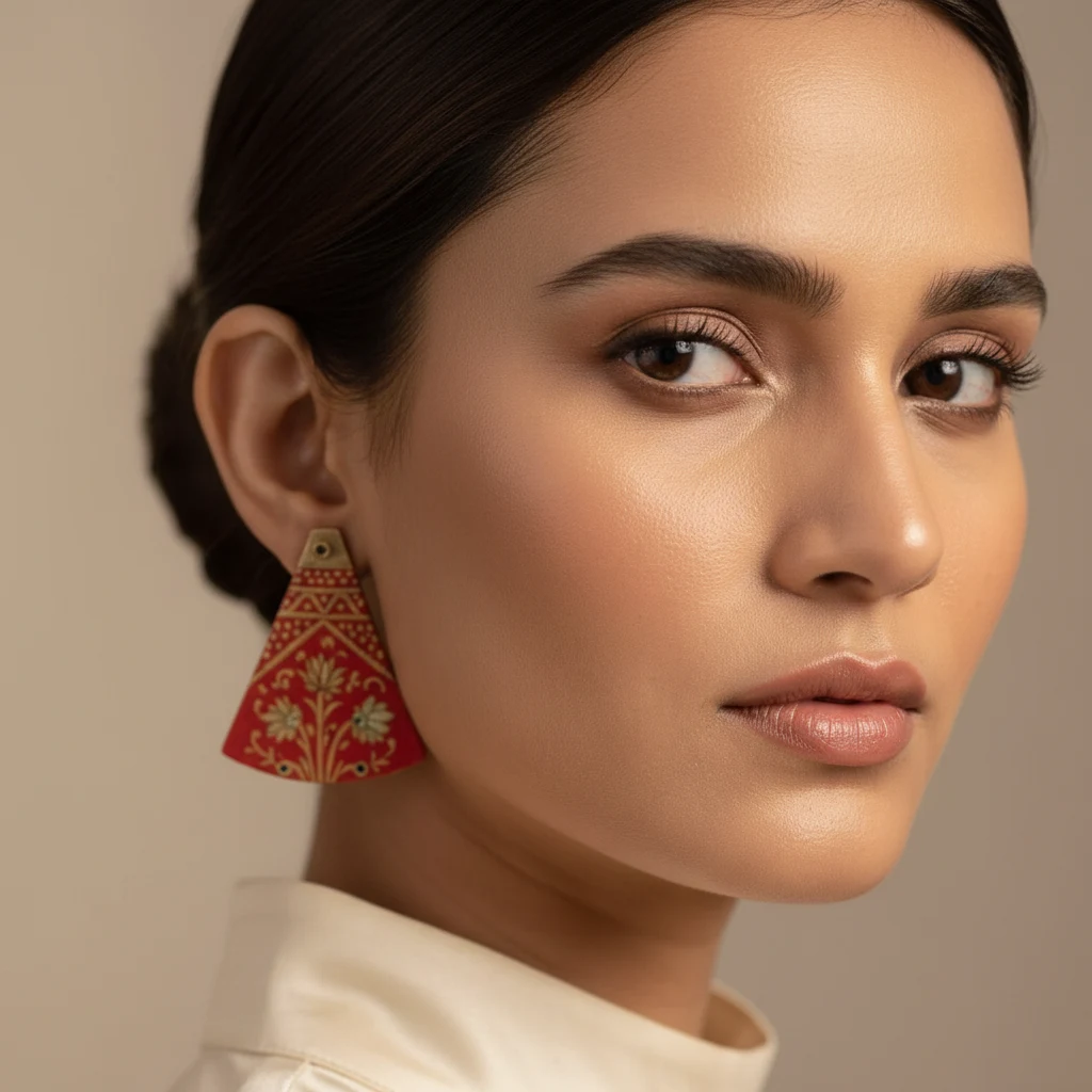 Kashmiri-Made Red Earrings in Pair – Paper Machie Craft - Gyawun