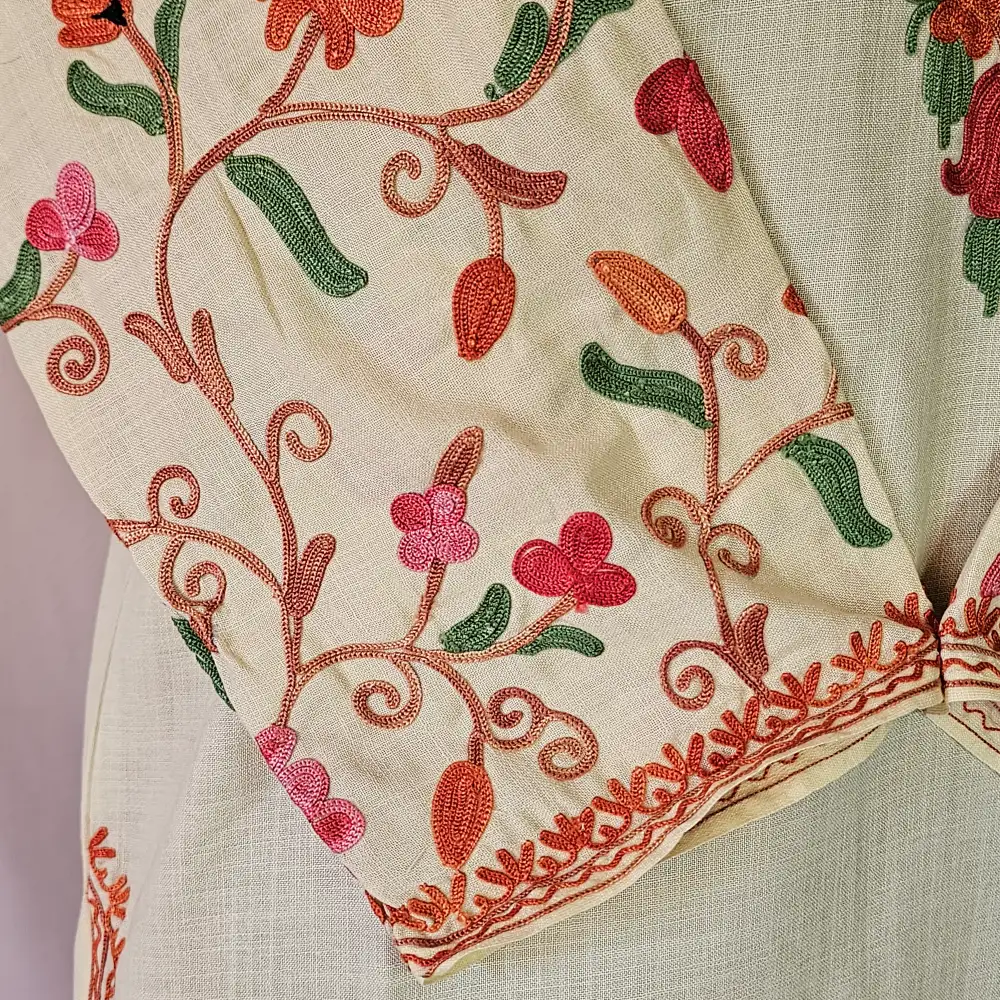 Pastel Color Kashmiri Long Cotton Kurti With Ari Embroidered Sleeves ...