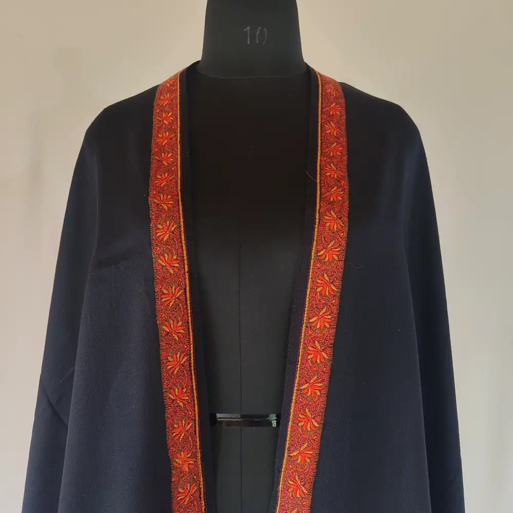 Black Cashmilon Mens Manzoori Shawl with Sozni Embroidery - Gyawun