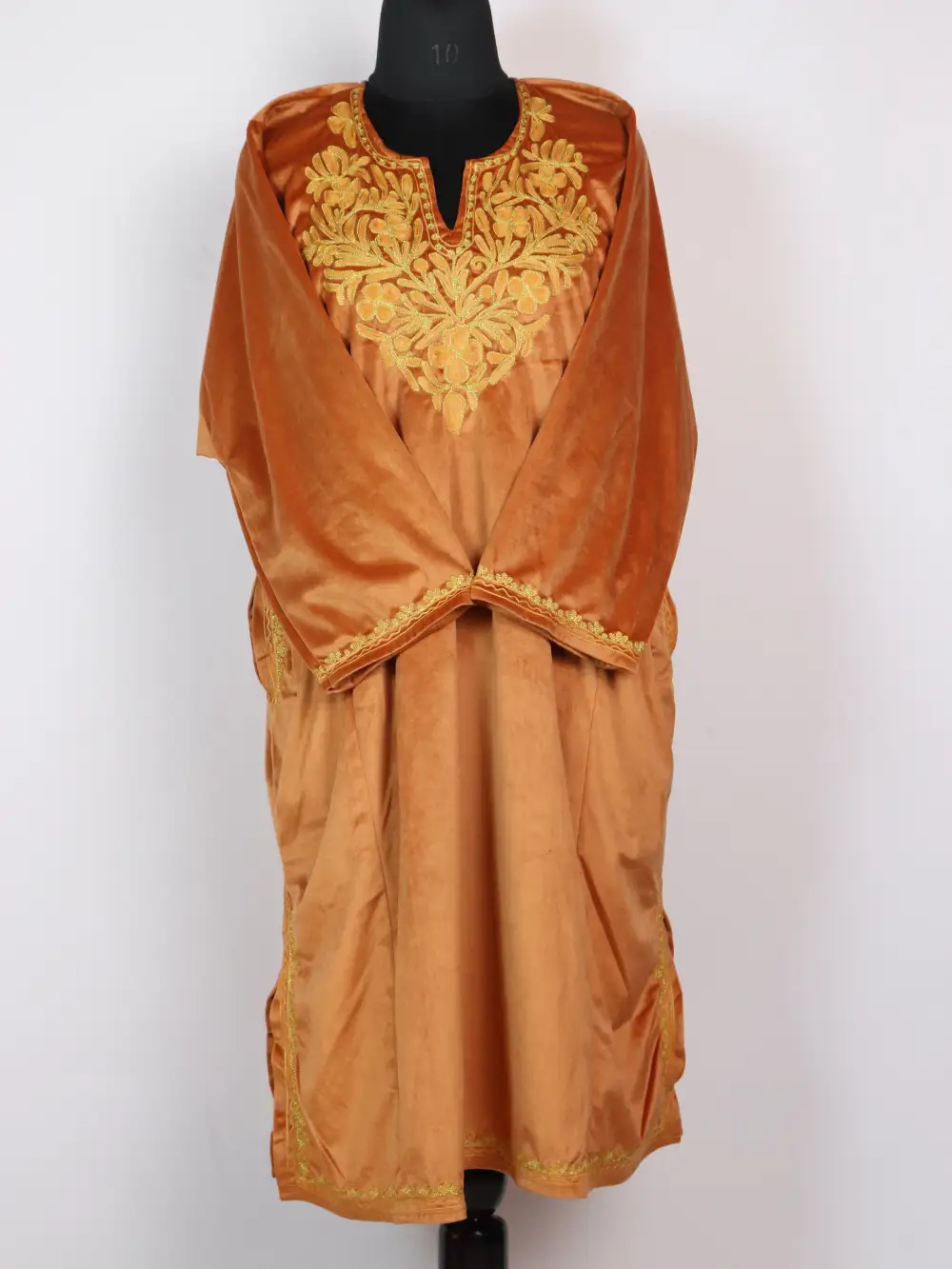 Orange Makhmal Aari and Zari Work Pheran Sakeena - Gyawun