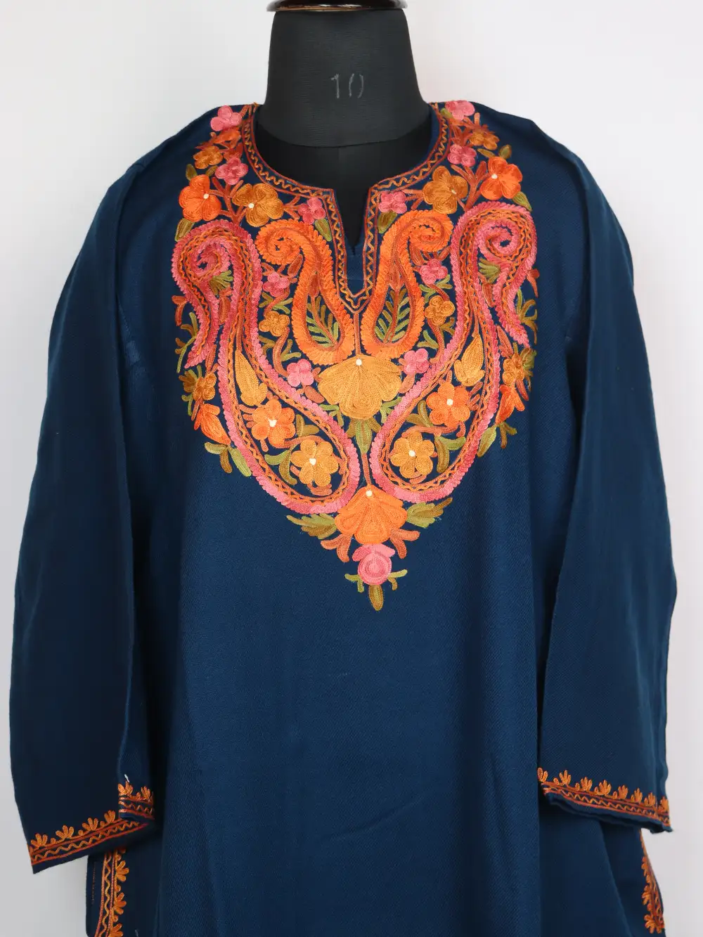 Alinah Royal Blue Cashmilon Wool Pheran with Aari Work - Gyawun