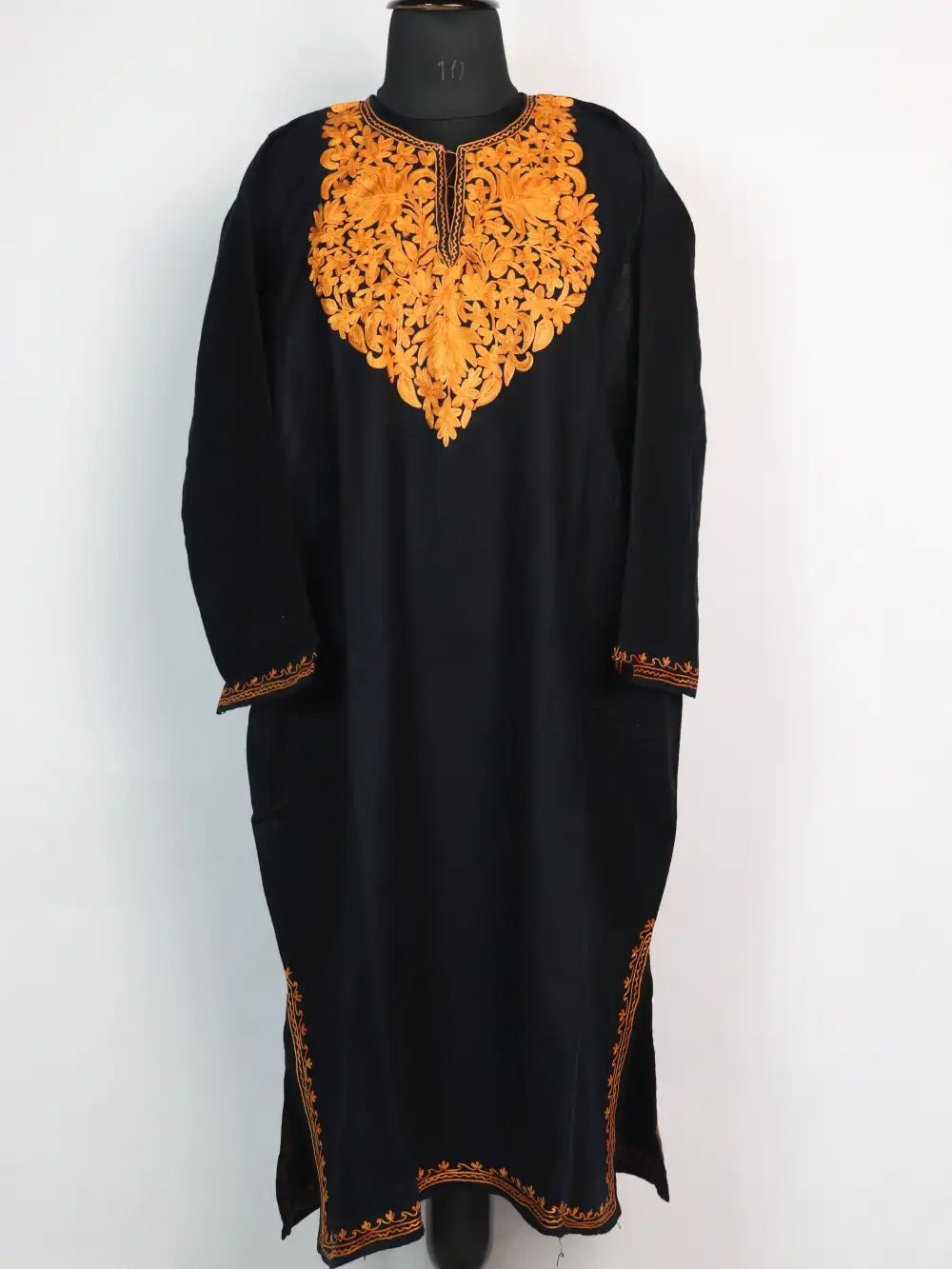Iram Black Cashmilon Wool Pheran with Aari Embroidery - Gyawun