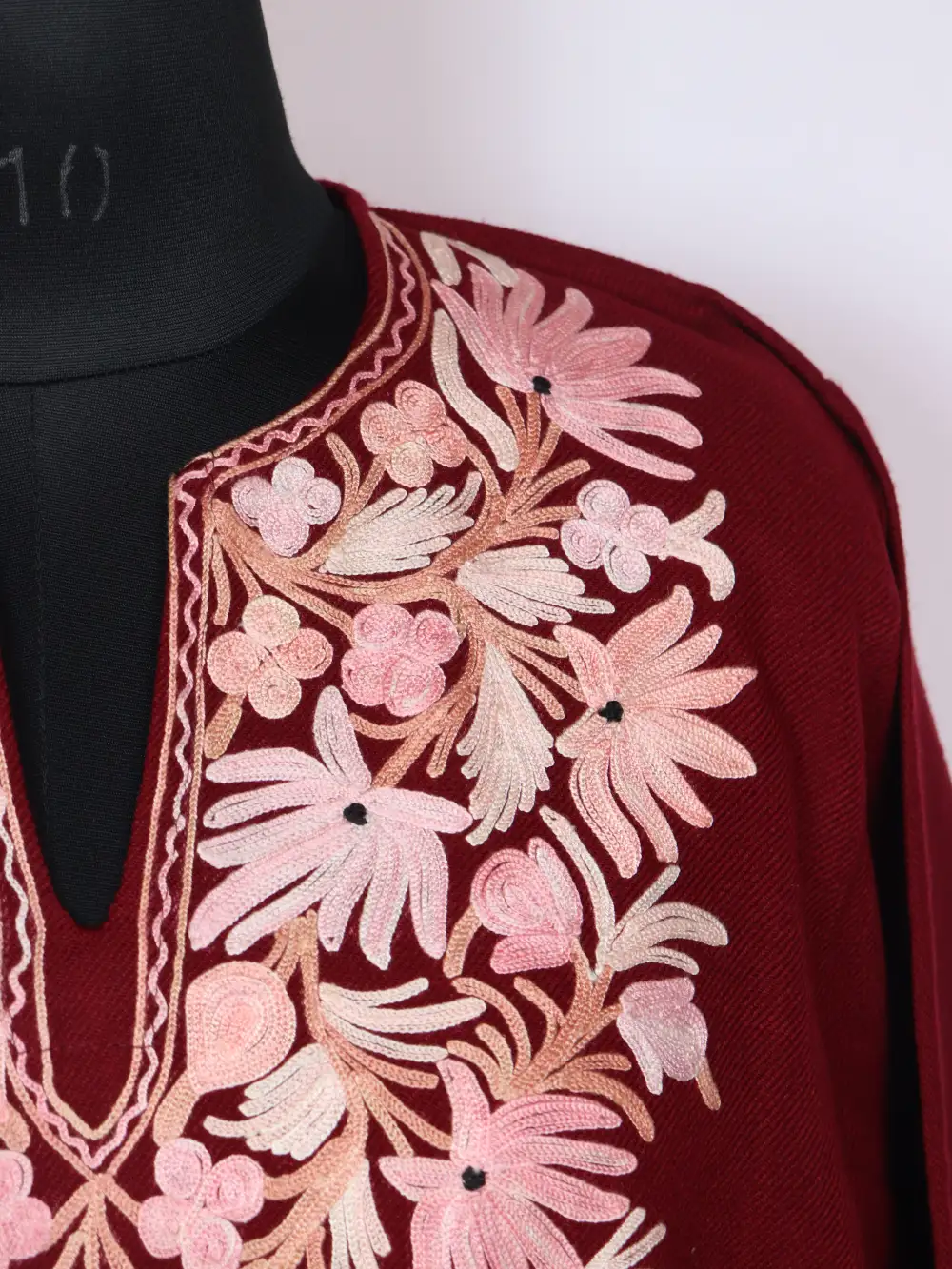 Maroon Cashmilon Wool Parisa Pheran with Aari Embroidery - Gyawun