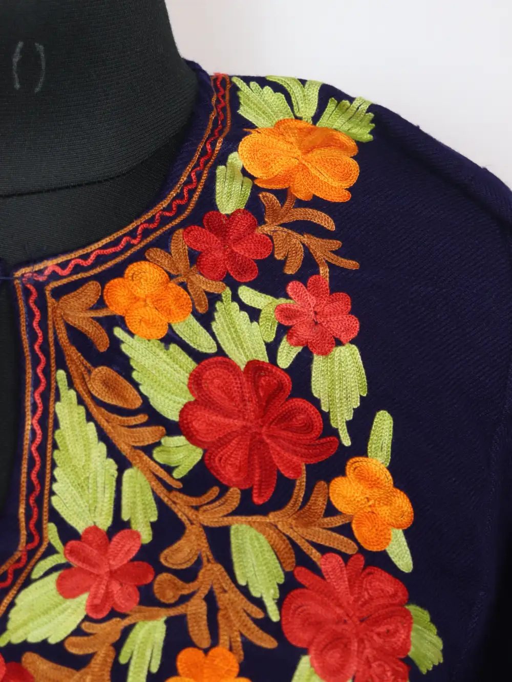 Cashmilon Wool Pheran Navy Blue with Aaram Aari Embroidery - Gyawun