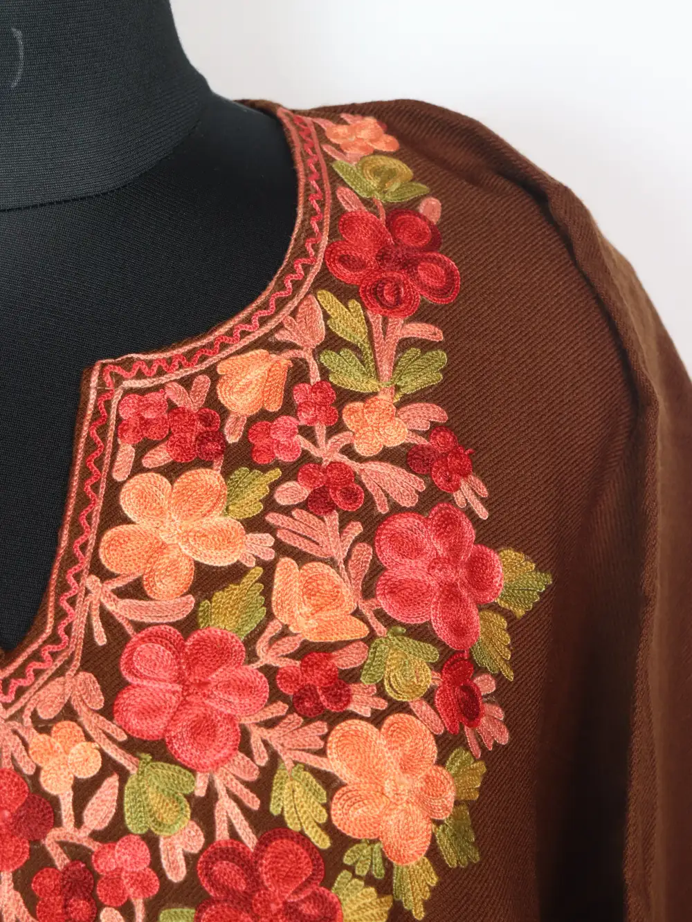 Coffee Brown Cashmilon Wool Mehsoos Pheran Dress with Aari Embroidery ...