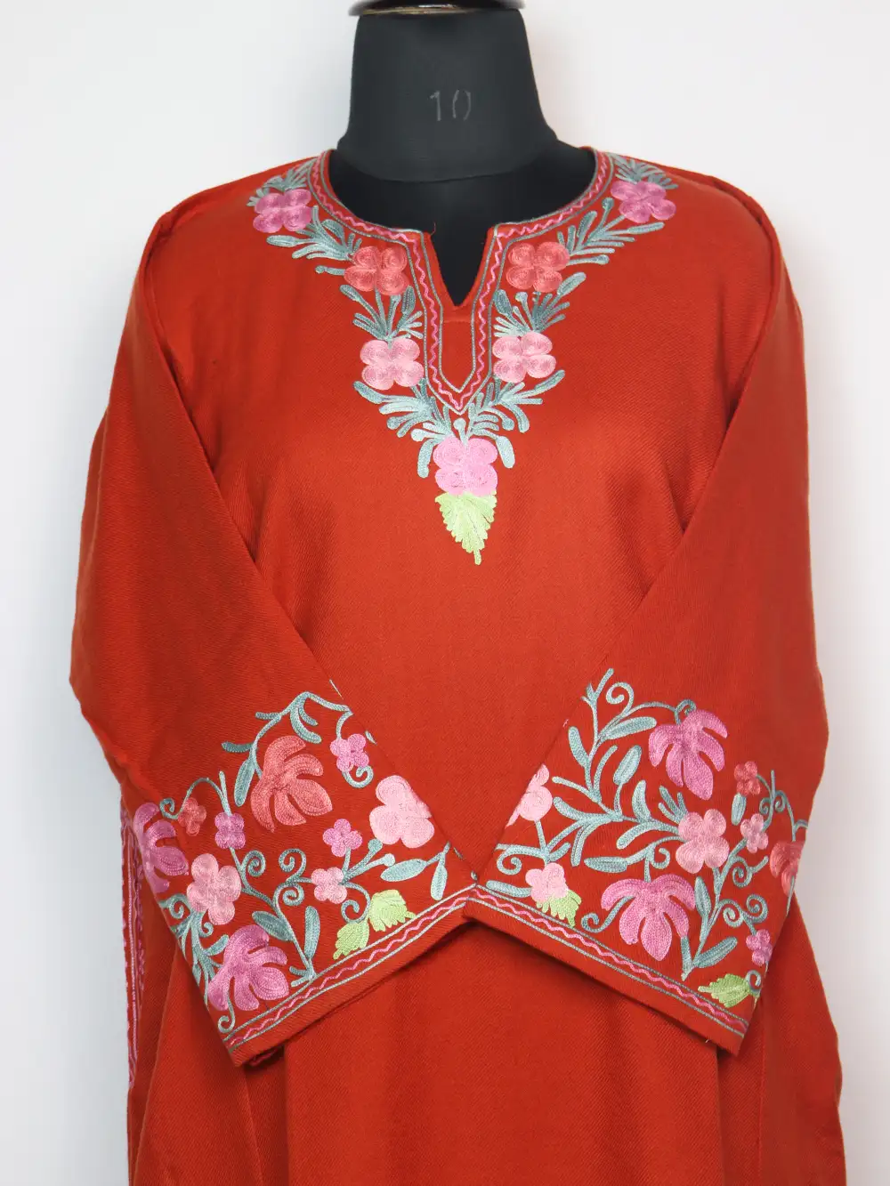 Rustic Copper Cashmilon Wool Pheran with Sleeve and Daman Aari ...