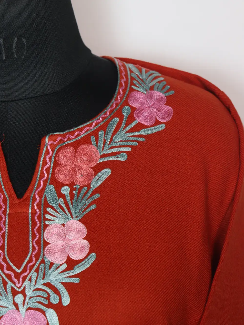 Rustic Copper Cashmilon Wool Pheran with Sleeve and Daman Aari ...