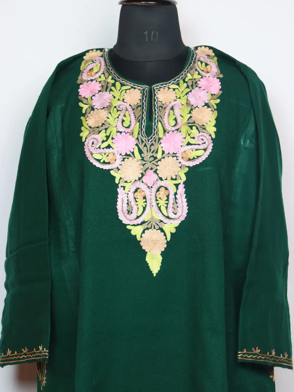 Nazakat Cashmilon Wool Green Pheran with Aari Embroidery - Gyawun