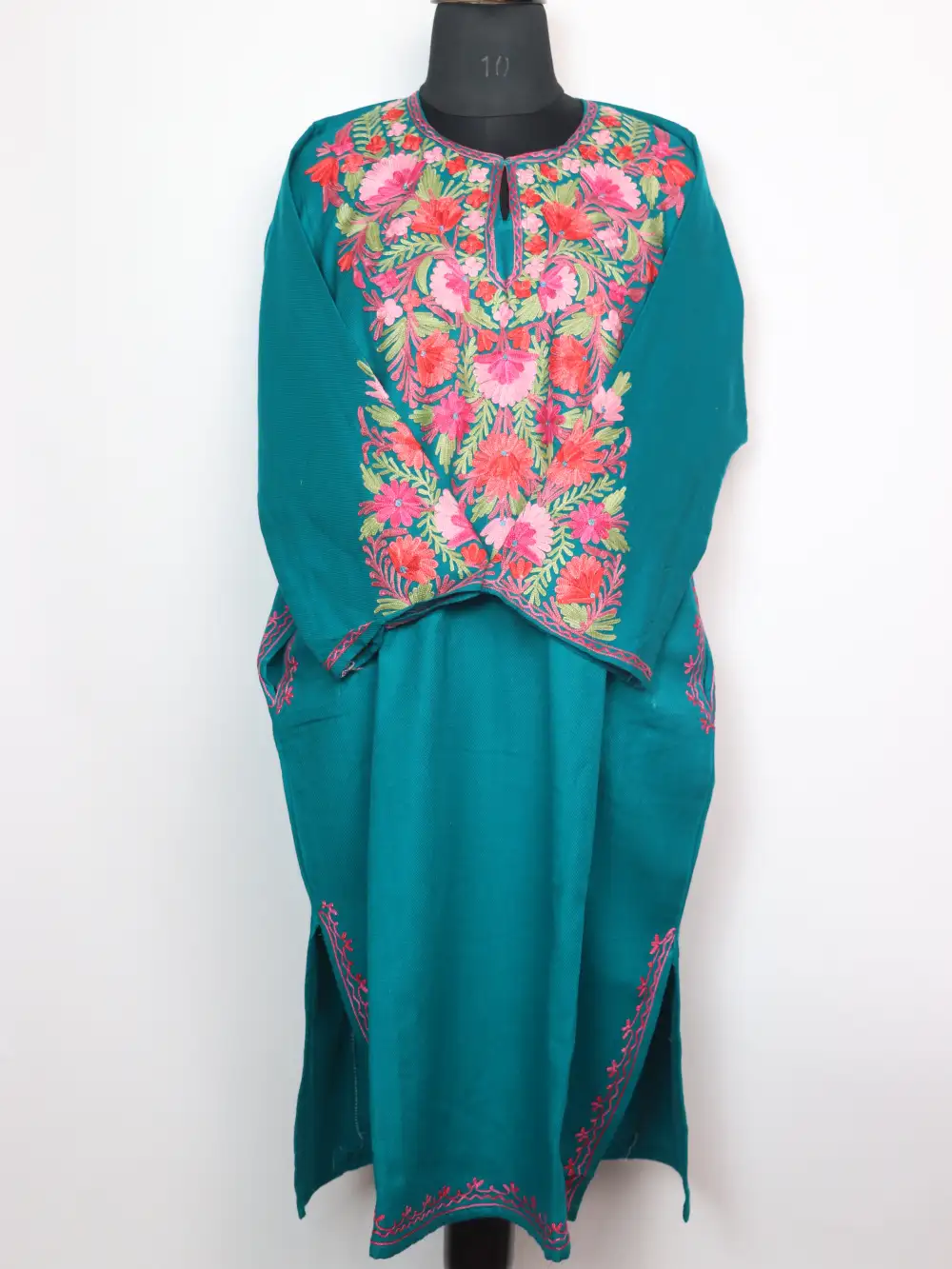 Rubeen Firoze Green Pheran in Cashmilon Wool with Sleeve Point Aari ...