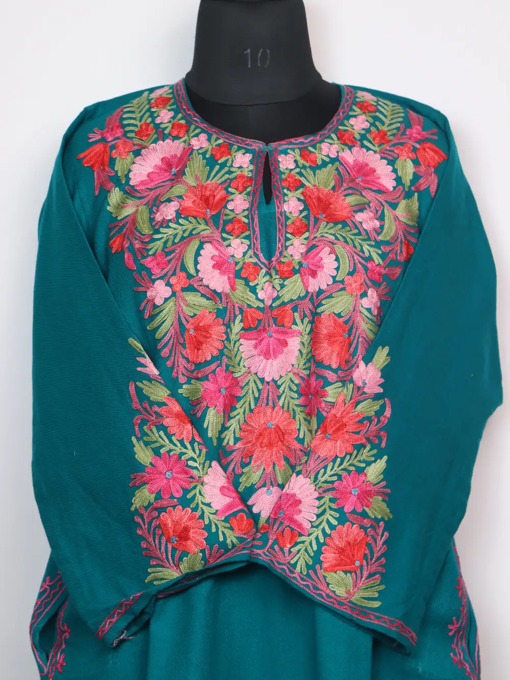 Rubeen Firoze Green Pheran in Cashmilon Wool with Sleeve Point Aari ...
