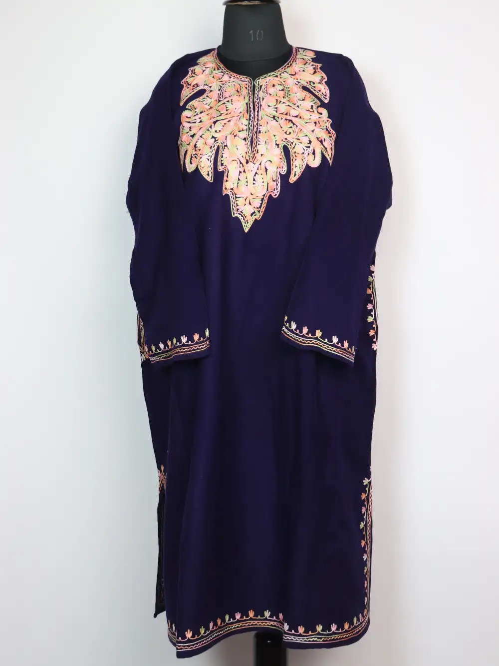 Navy Blue Pheran with Aari Work in Cashmilon Wool Fozia - Gyawun