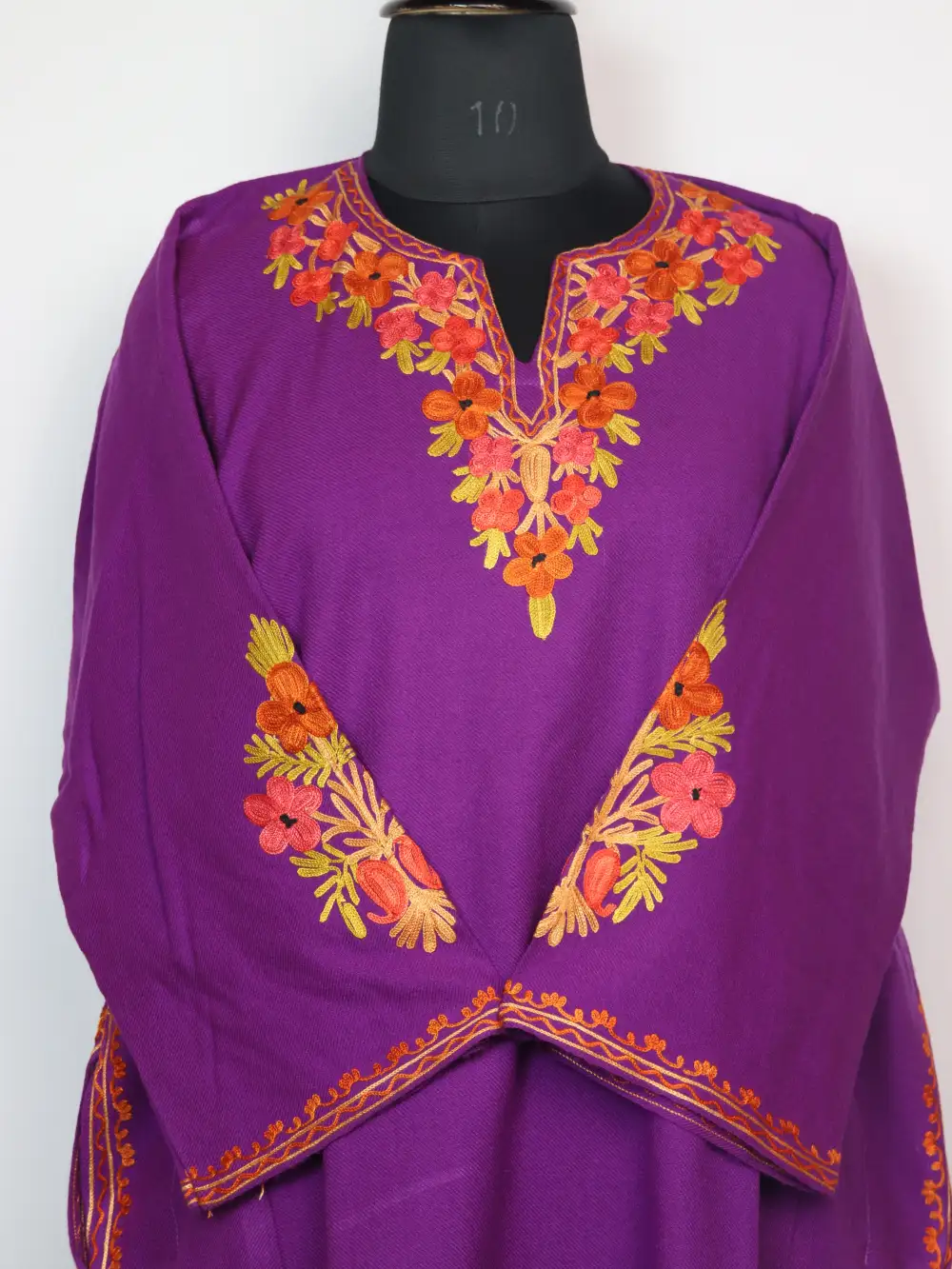 Purple Woolen Pheran in Cashmilon Pamposh with Aari Embroidery - Gyawun