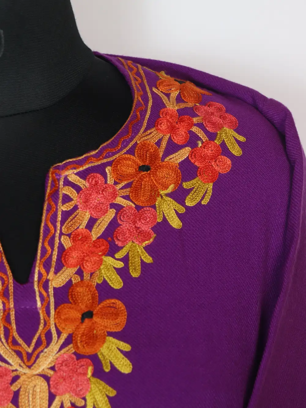 Purple Woolen Pheran in Cashmilon Pamposh with Aari Embroidery - Gyawun