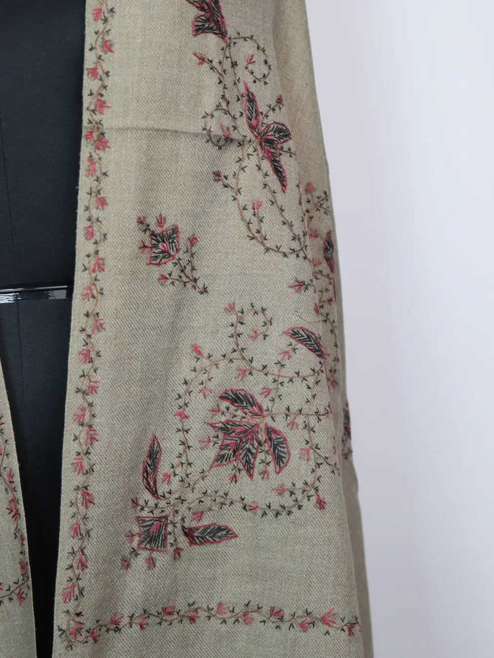 Beige Cashmilon Wool Shawl with Sheen Hand Sozni Embroidery - Gyawun