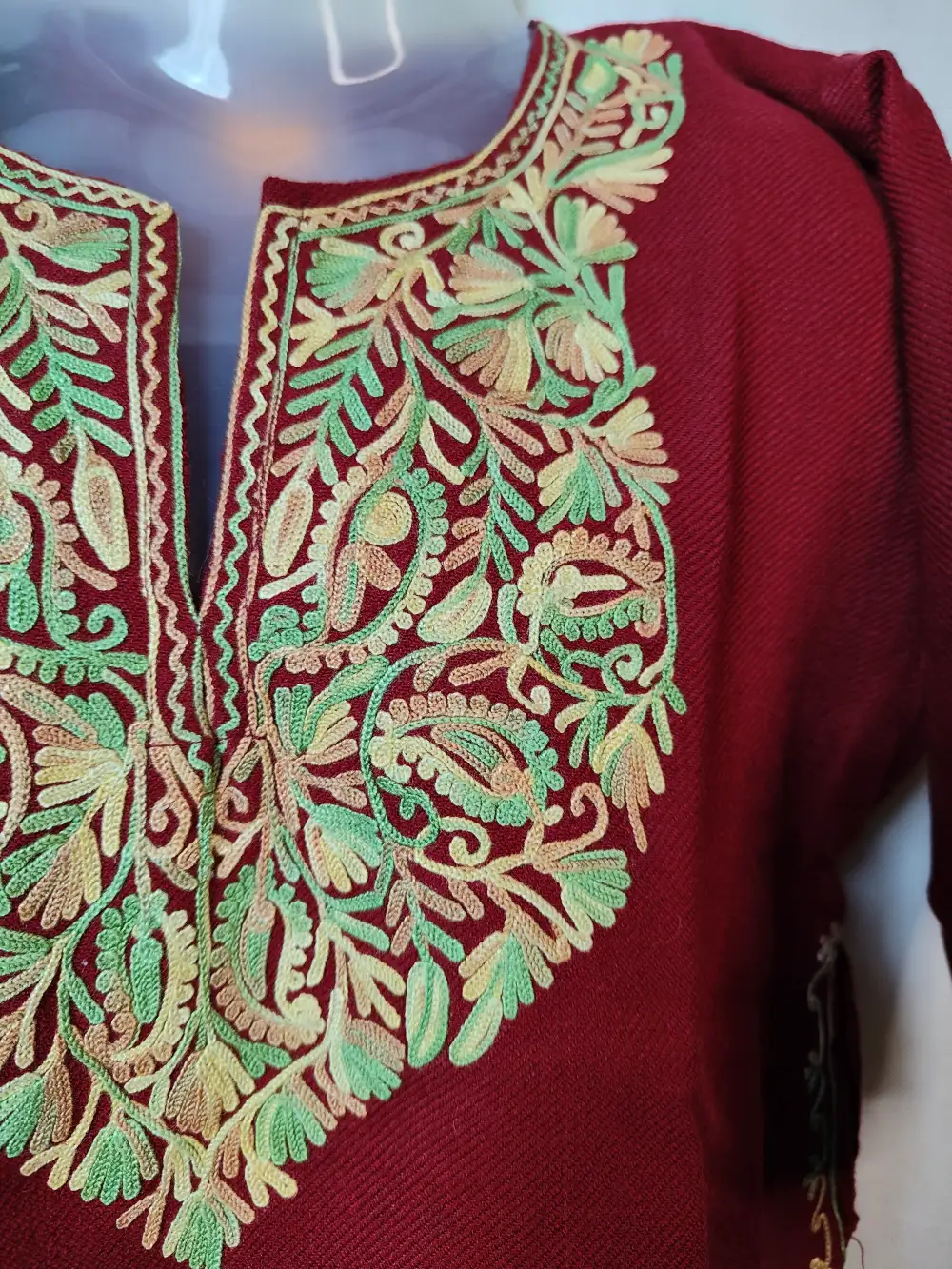 Maroon Cashmilon Wool Kids Pheran with Aari Work Gauri (1-2 years) - Gyawun