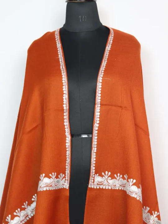 Nazakat Kashmiri Bottle Tillawork Rustic Orange Stole in Pure Wool for ...