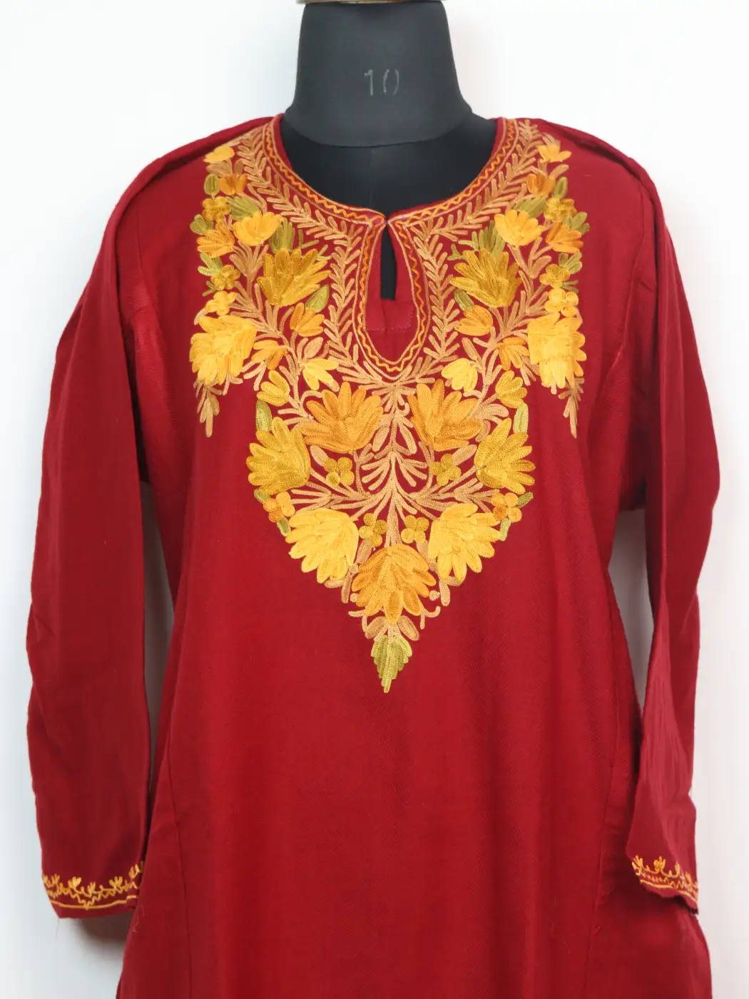 Cashmilon Wool Maroon Pheran With Shalimar Aari Embroidery - Gyawun