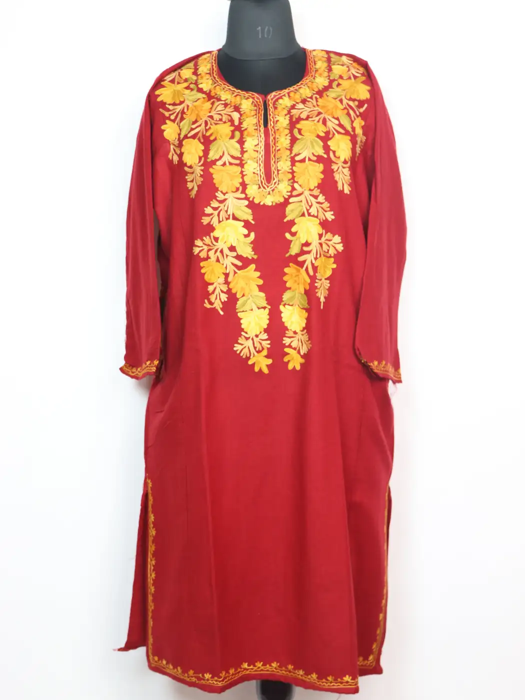 Maroon Harwan Cashmilon Wool Pheran With Aari Embroidery - Gyawun