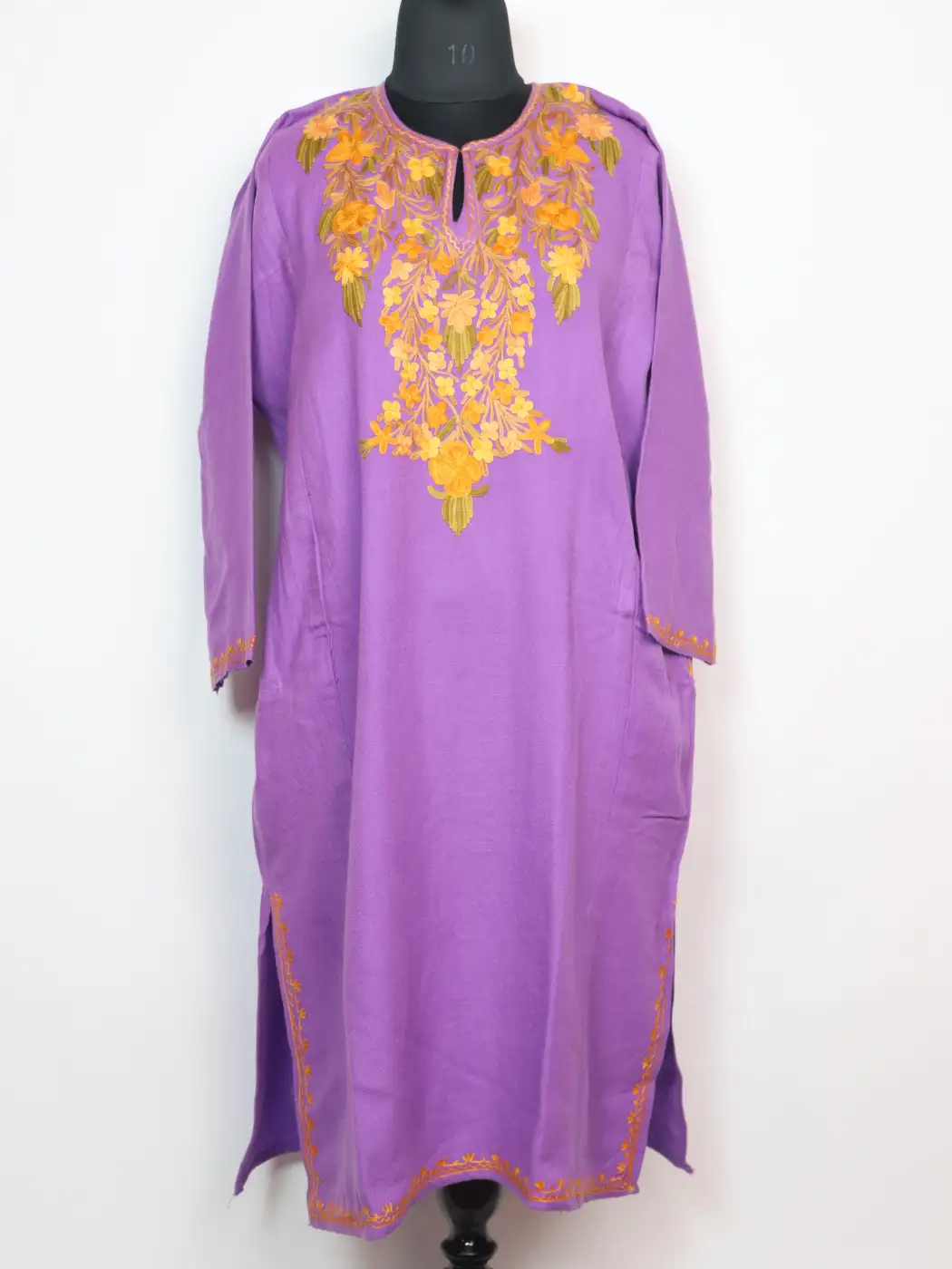 Cashmilon Wool Pheran in Light Purple With Aari Embroidery Shalimar ...