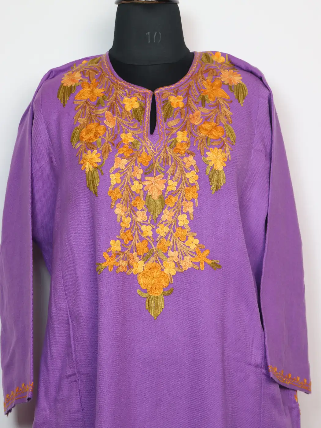 Cashmilon Wool Pheran in Light Purple With Aari Embroidery Shalimar ...