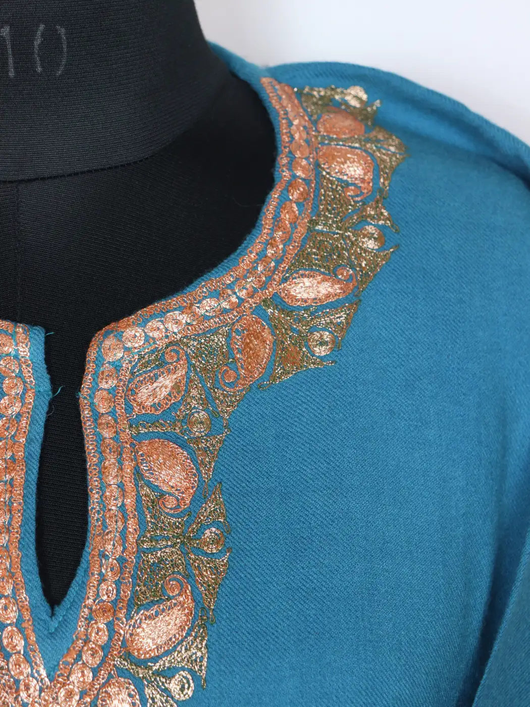 Loose Sky Blue Nafees Raffal Wool Pheran With Botte Tilla Embroidery ...