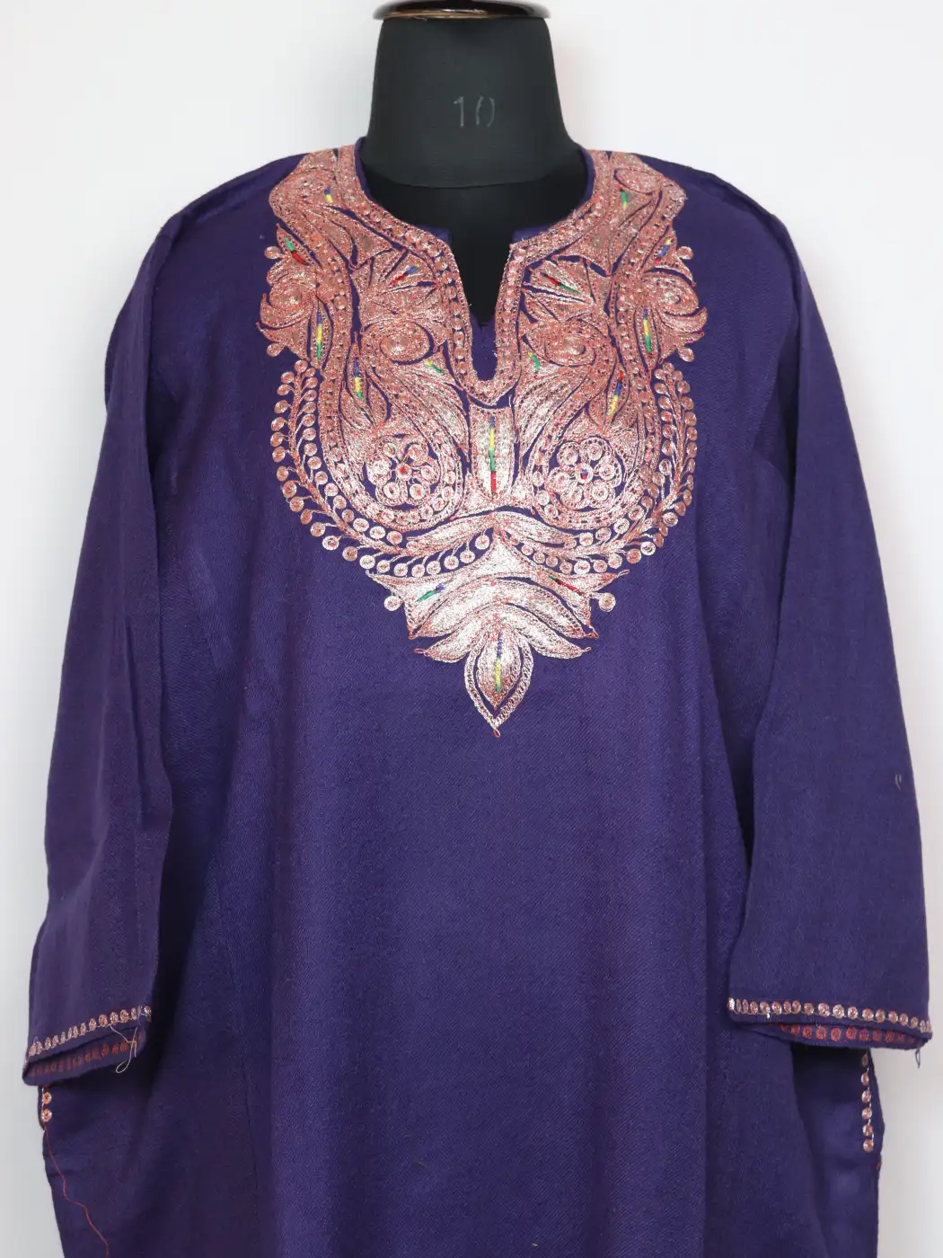 Loose Husn Raffal Wool Indigo Blue Pheran With Botte Tilla Embroidery ...