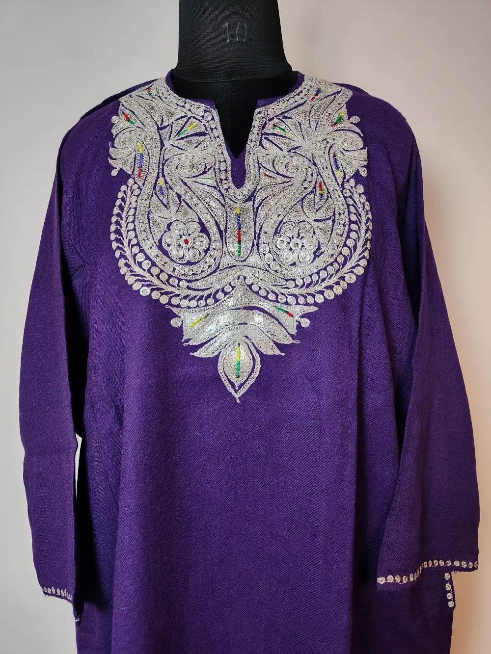 Loose Indigo Blue Raffal Wool Pheran with Botte Tilla Work Mahnoor - Gyawun