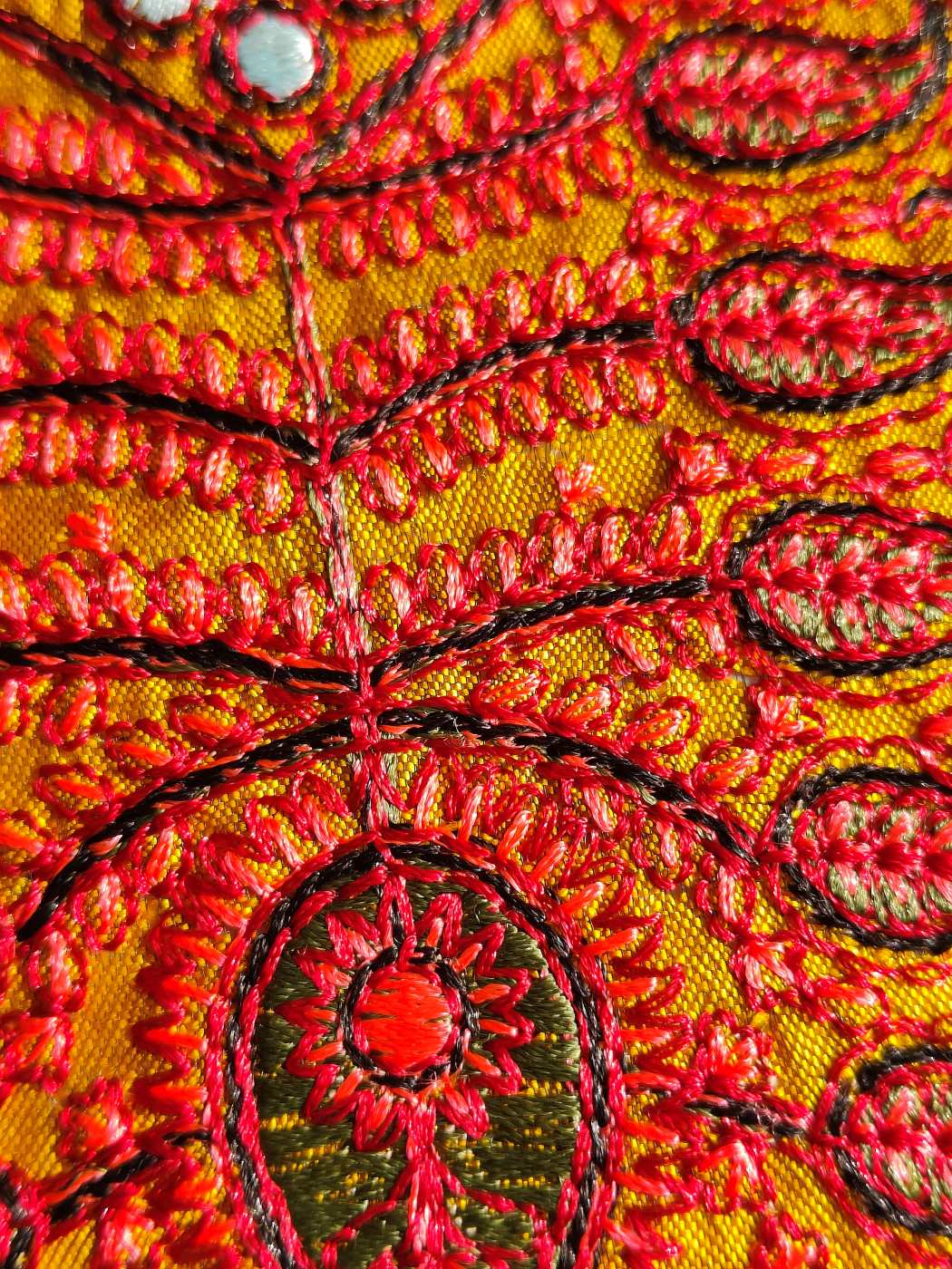 Afsana Mustard Patch with Sleeves and Lace in Sozni Embroidery - Gyawun