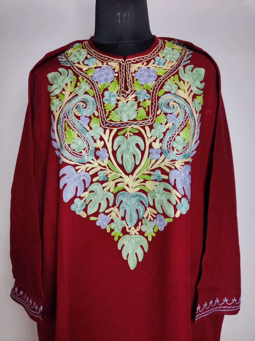 Maroon Cashmilon Wool Pheran With Nigeen Aari Embroidery - Gyawun