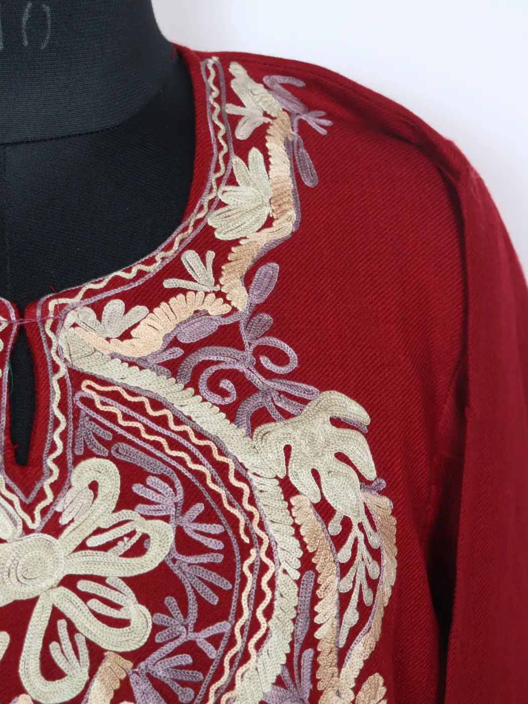 Maroon Cashmilon Wool Pheran With Aari Embroidery Nishat Bagh - Gyawun