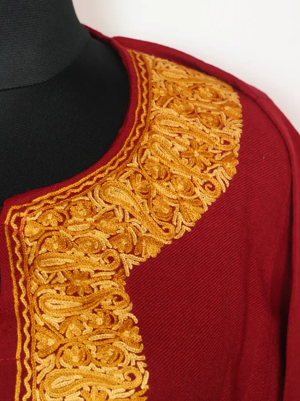 Raizkaar Maroon Raffal Wool Pheran with Hand Aari Work - Gyawun