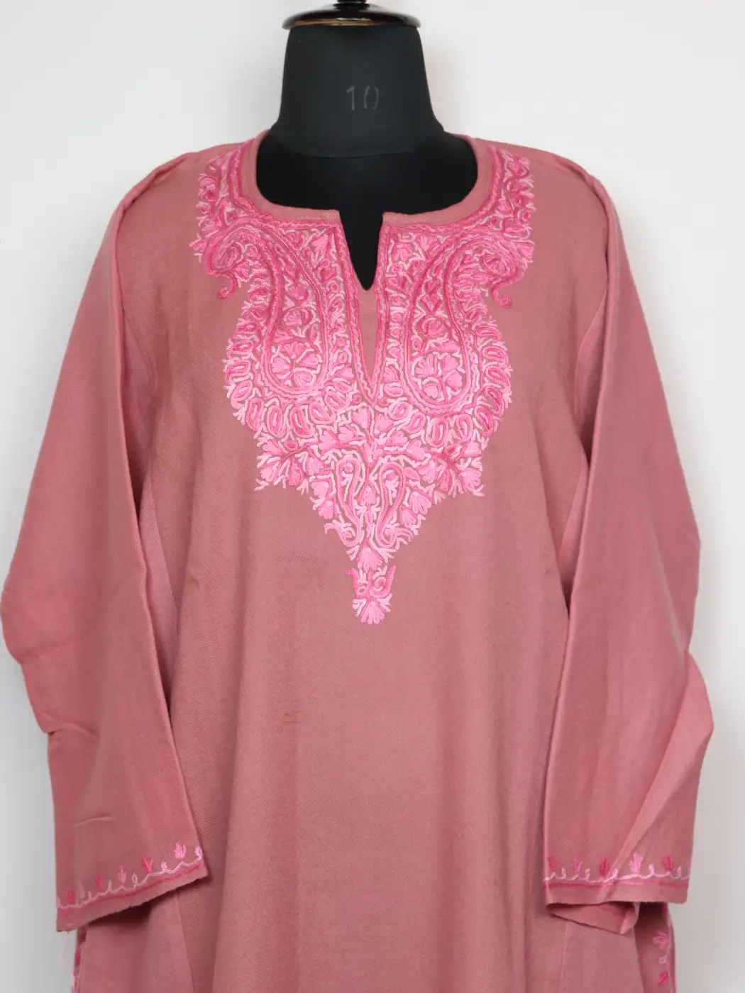 Pink Khwab Raffal Wool Pheran with Raizkaar Hand Aari Work - Gyawun